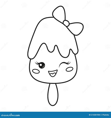 Helado Kawaii En Palo Página Para Colorear Para Niños Ilustración del
