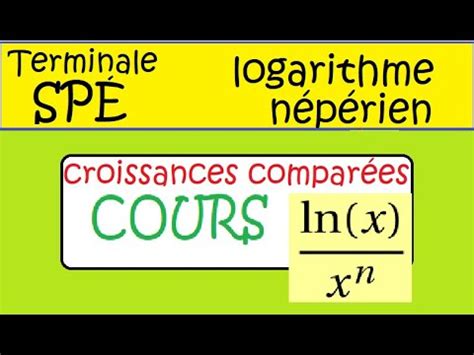Terminale spécialité Maths le logarithme COURS croissances comparées ln