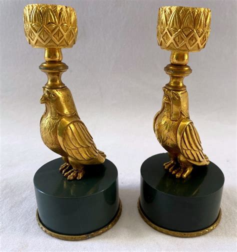 Proantic Paire De Bougeoirs Empire En Bronze Doré