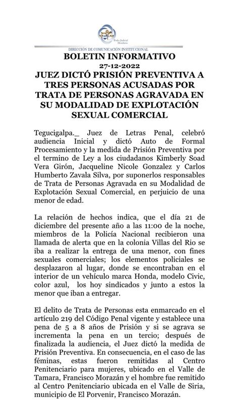 Poder Judicial Hn On Twitter Juzgadopenal Dicta Prisi N Preventiva