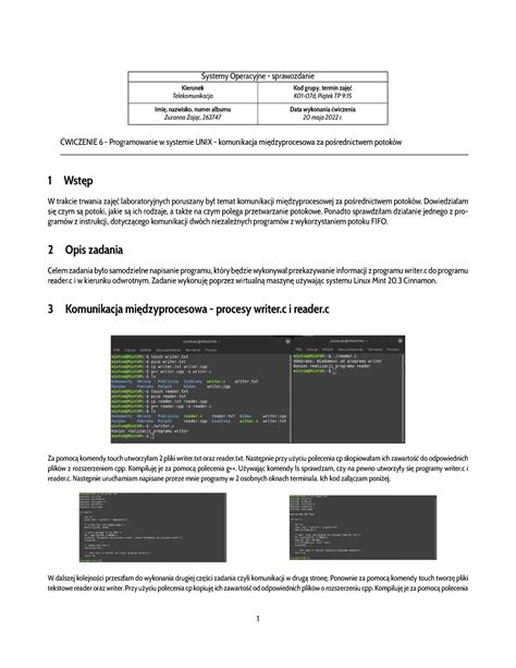 Systemy Operacyjne Cwiczenie 6 Kabacik Systemy Operacyjne