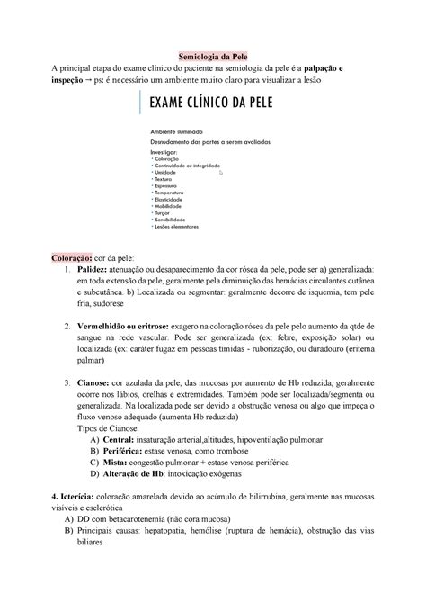 Semiologia Da Pele Resumo De Aula Semiologia Da Pele A Principal