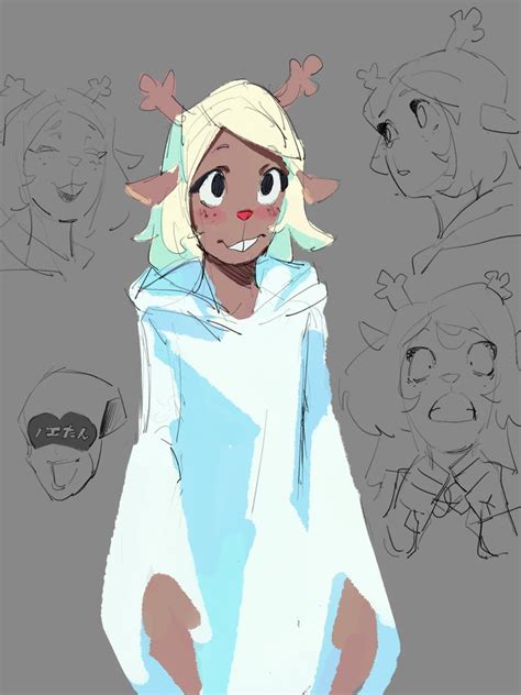 The Big Imageboard Tbib 34 Anthro Antlers Blush Buckteeth Capreoline Cervid Colored Sketch