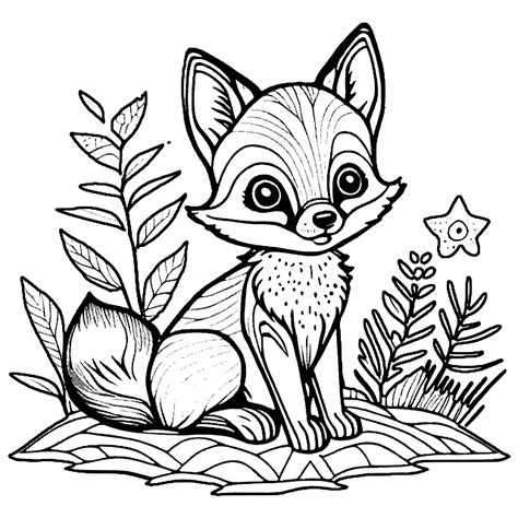 Ausmalbild Süßer Babyfuchs Creative Fabrica