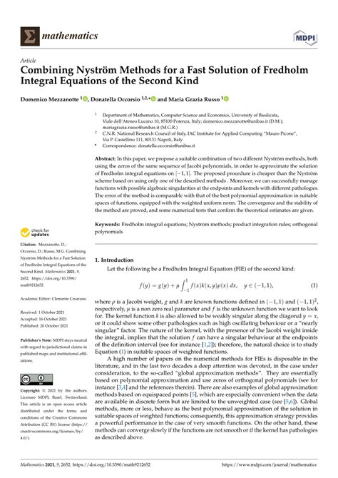 pdf combining nyström methods for a fast solution of fredholm integral equations of the second