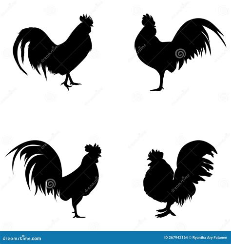 Conjunto De Vectores De Silueta De Gallo Ilustración del Vector