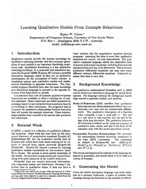 pdf generating qualitative models from example behaviors enrico coiera