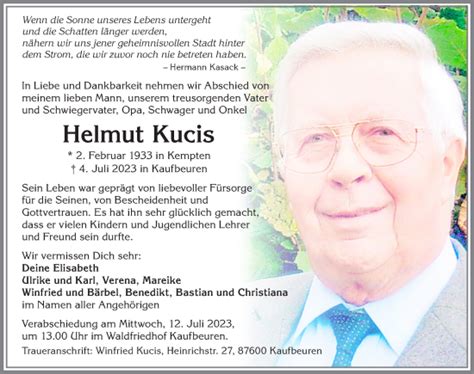 Traueranzeigen von Helmut Kucis Allgäuer Zeitung