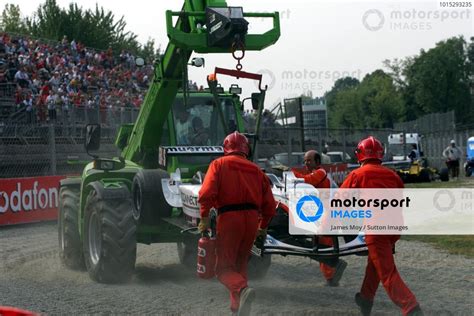 The Damaged Car Of Zsolt Baumgartner Hun Minardi Cosworth Ps B After