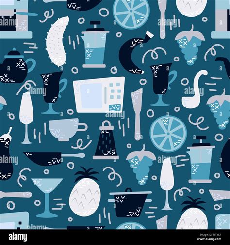 Seamless Pattern With Kitchen Appliances In A Flat Cartoon Style