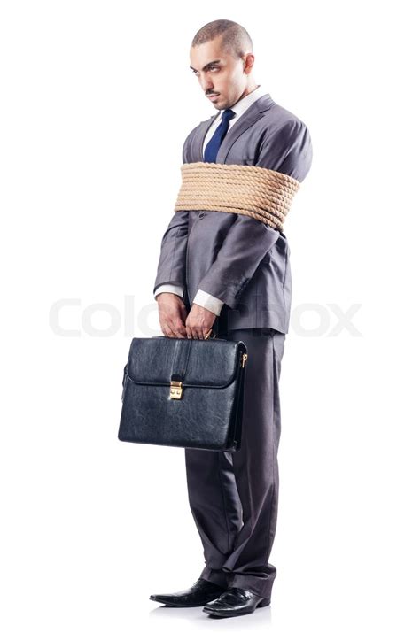 Man Tied Up With Rope On White Stock Image Colourbox