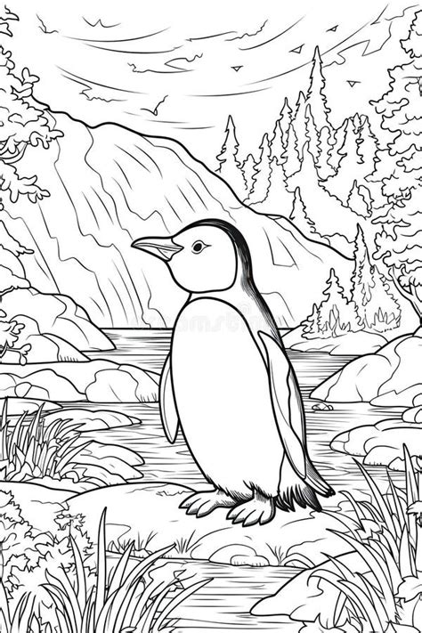 Página Del Libro De Colorear Pingüino Para Niños Ai Generativo Stock