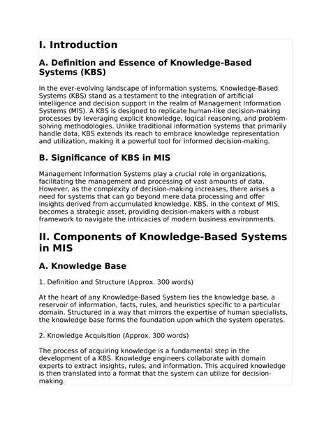 knowledge based system i introduction a definition and essence of knowledge based systems