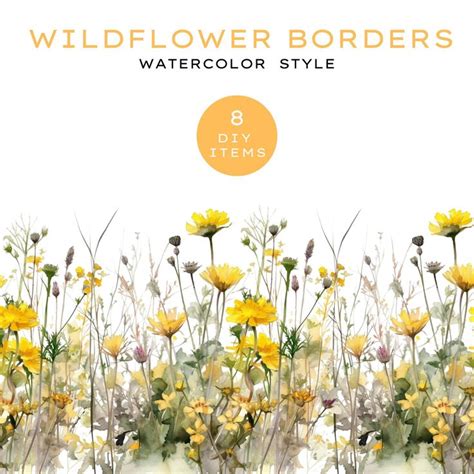 The Wildflower Borders Watercolor Style Is Shown With Yellow Flowers