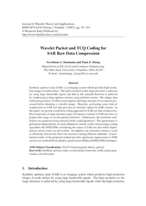 pdf wavelet packet andtcq coding for sar raw data compression · data exhibits very little