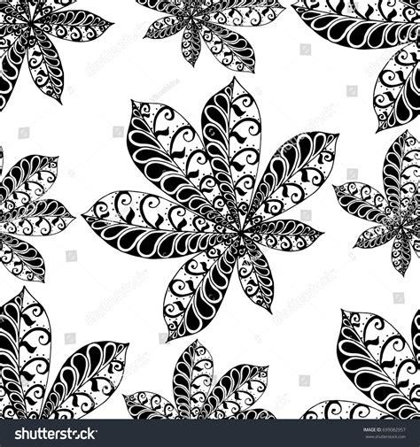 Exotic Leaves Seamless Black White Pattern Stock Vector Royalty Free