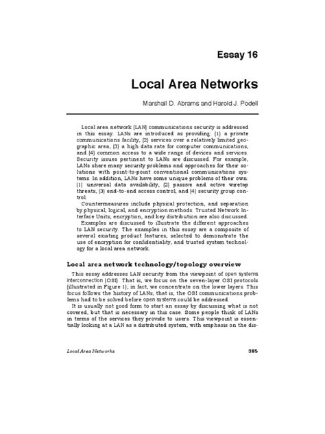 local area networks essay 16 pdf communications protocols computer network