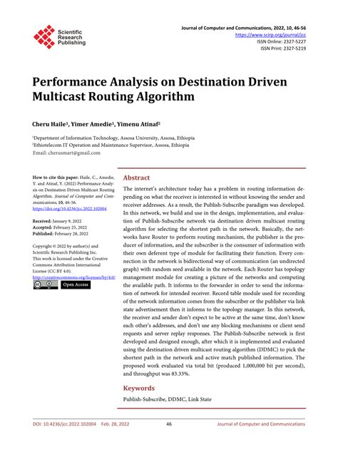 pdf performance analysis on destination driven multicast routing algorithm