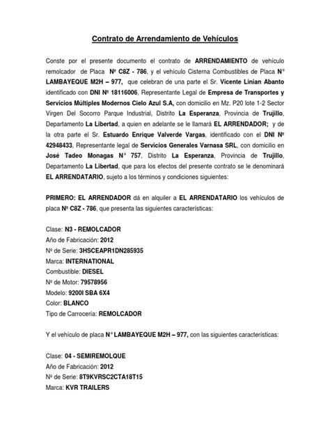 Contrato Alquiler Vehiculo Con Opcion A Compra Actualizado Enero 2025