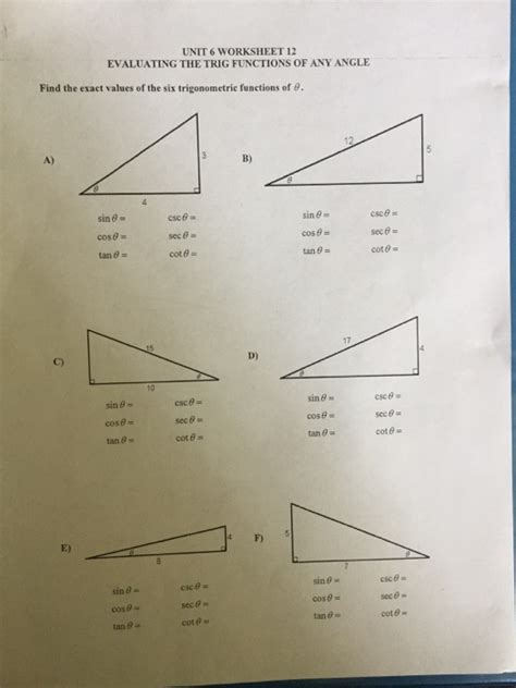 solved find the exact values of the six trigonometric