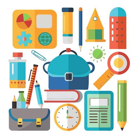 Ilustración de diseño plano colorido de suministros escolares y de