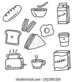 Breakfast Foods Doodle Vector Illustration Isolated Stock Vector
