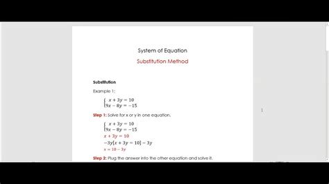 solving system equation substitution method youtube