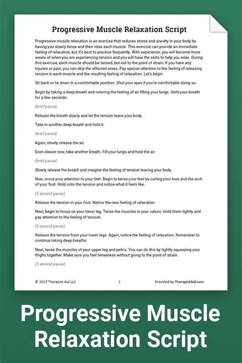 Progressive Muscle Relaxation Script Worksheet Therapist Aid
