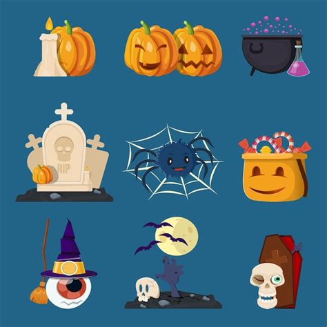 Conjunto De Personajes De Dibujos Animados De Halloween Vector Gratis