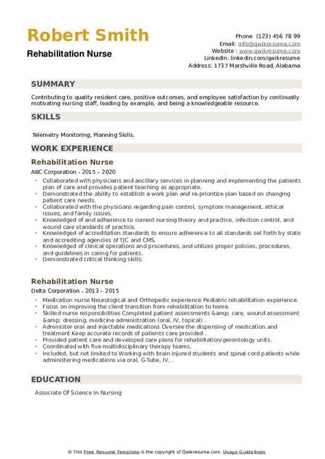 Rehabilitation Nurse Resume Samples Qwikresume