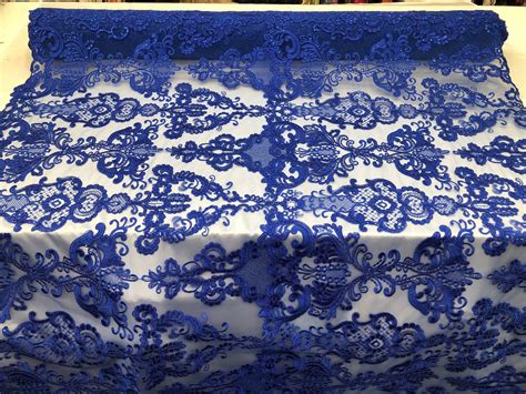 Tela de encaje azul real bordado de flores con cordón con Etsy
