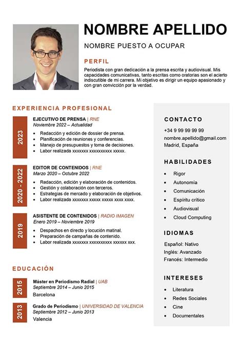 Plantilla de Curriculum Vitae Cronológico Gratis Ejemplo CV