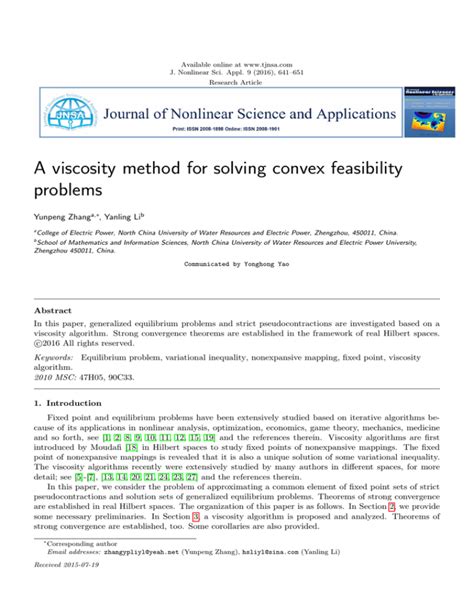 a viscosity method for solving convex feasibility problems yunpeng zhang yanling li