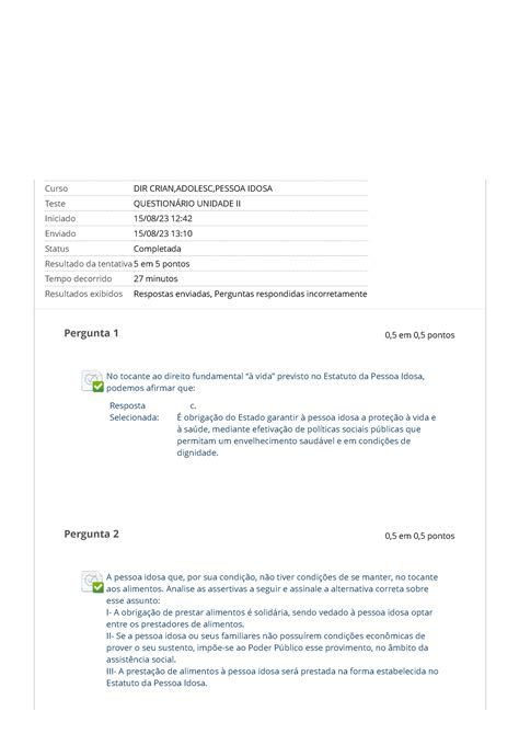 Revisar envio do teste QuestionáRIO Unidade II DIR Curso DIR CRIAN