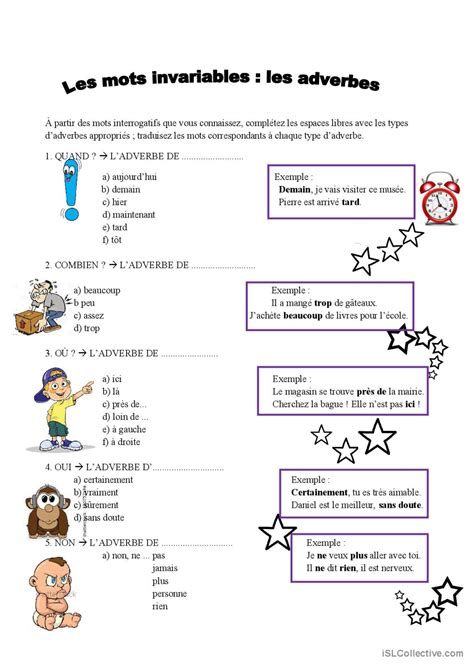 les mots invariables compréhension g Français FLE fiches pedagogiques