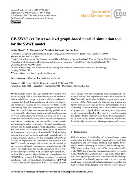 pdf gp swat v1 0 a two level graph based parallel simulation tool for the swat model