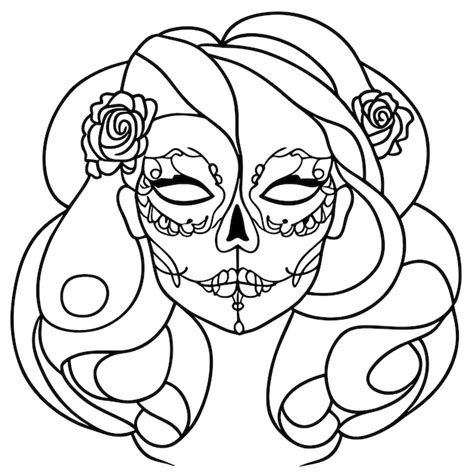Día de la niña muerta calavera de azúcar dibujado a mano dibujos