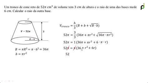Questão de volume do tronco de cone YouTube