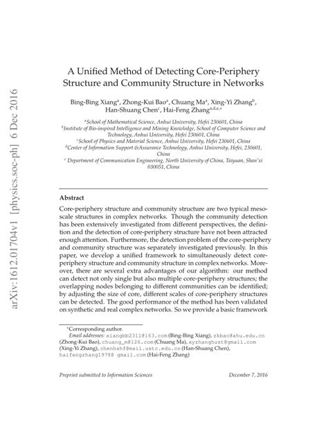 pdf a unified method of detecting core periphery structure and community structure in networks