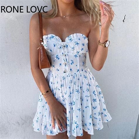 Vestido Corto Femenino Bandeau De Verano Con Estampado Floral Traje