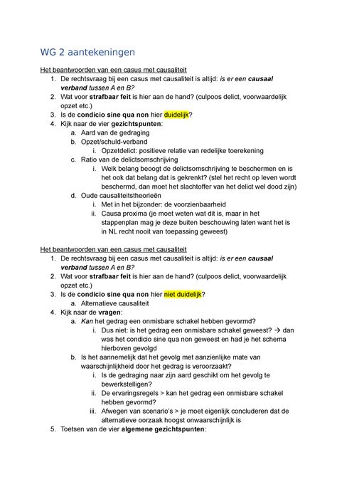 Werkgroep 2 WG 2 Aantekeningen Het Beantwoorden Van Een Casus Met