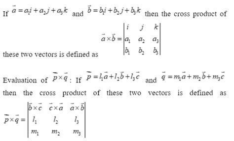 cross product of vectors definition formulas and properties