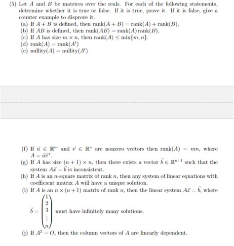 5 let a and b be matrices over the reals for each