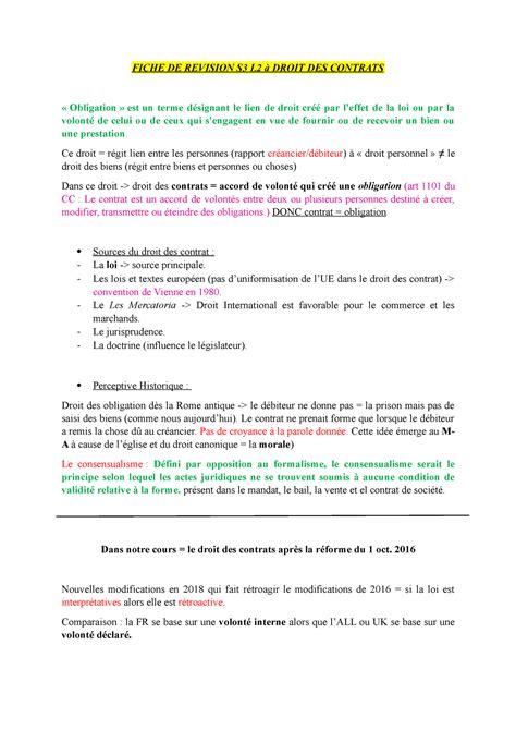 fiche de révision en droit des obligations L2 FICHE DE REVISION S3 L2
