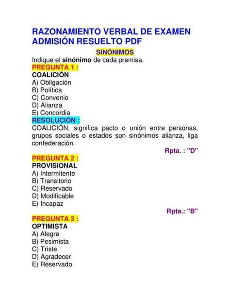 Examen De Admisión ESAN Simulacro Razonamiento verbal Expertos en