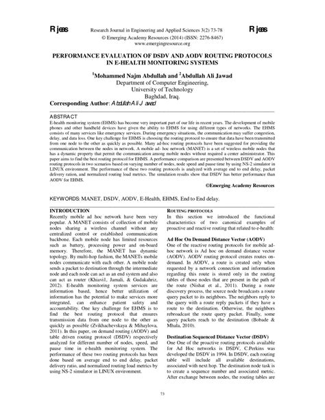 pdf performance evaluation of dsdv and aodv routing protocols in e health monitoring systems