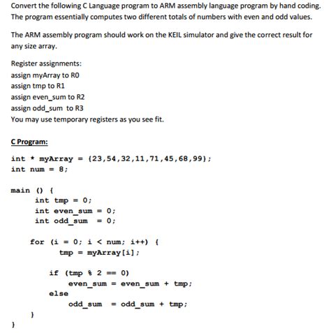 solved convert the following c language program to arm
