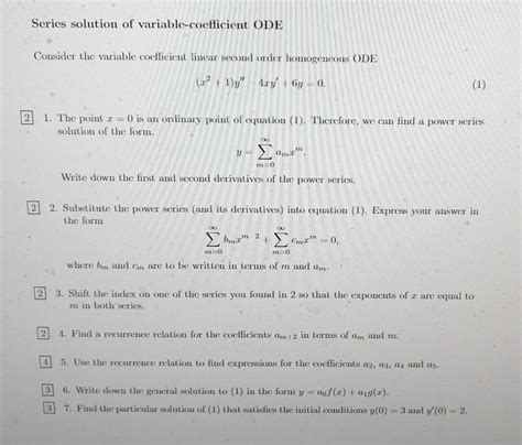 solved series solution of variable coefficient ode consider