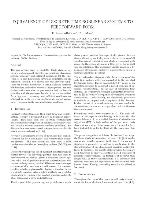 pdf equivalence of discrete time nonlinear systems to feedforward form