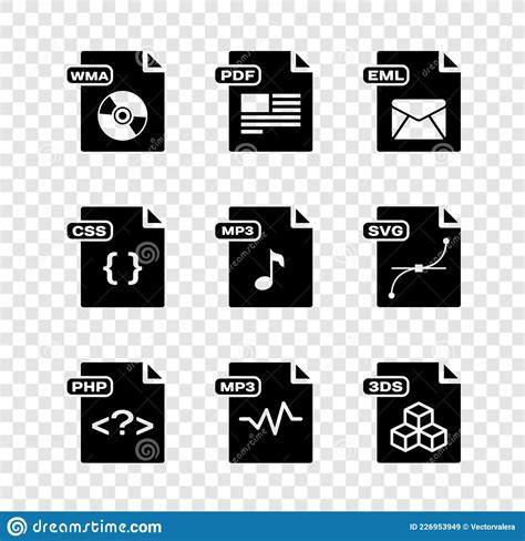 Set WMA File Document PDF EML PHP MP3 3DS CSS And Icon Vector
